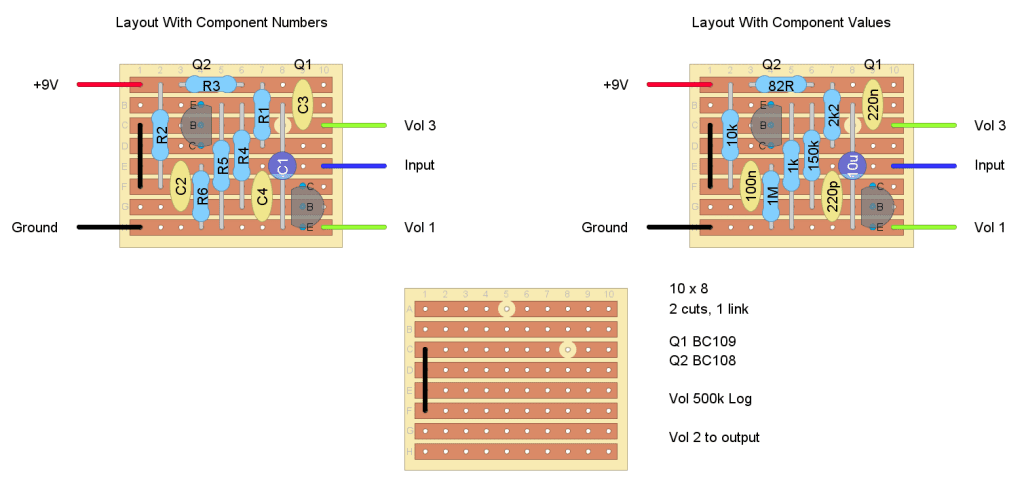 Colorsound One Knob Fuzz On Stripboard - Crazy Chicken Guitar Pedals