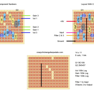 Ibanez Tube Screamer (TS808) On Stripboard - Crazy Chicken Guitar Pedals