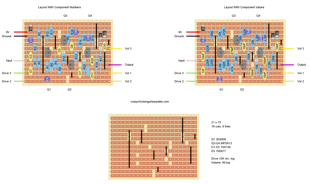 Roger Mayer Octavia On Stripboard - Crazy Chicken Guitar Pedals